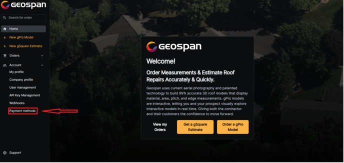 Paying for an order: Geospan account holder payment methods